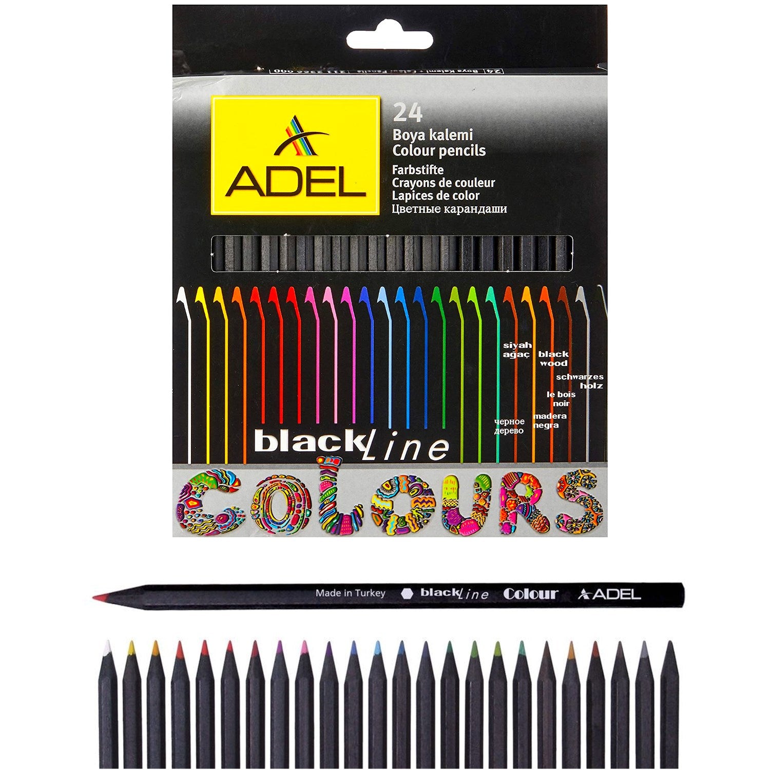 Adel 24 Special Blackline Colouring Pencils – Kids School & Art Set