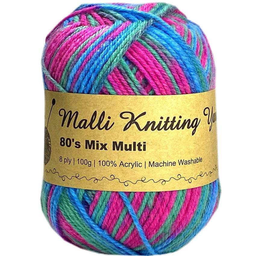 Malli Knitting 100g Acrylic Yarn - 80's Mix Multi