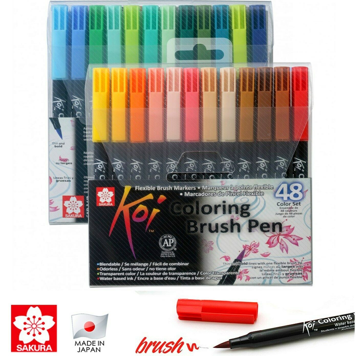 SAKURA Koi Artists Brush Pens Markers Gift Box - 48 Brilliant Colours